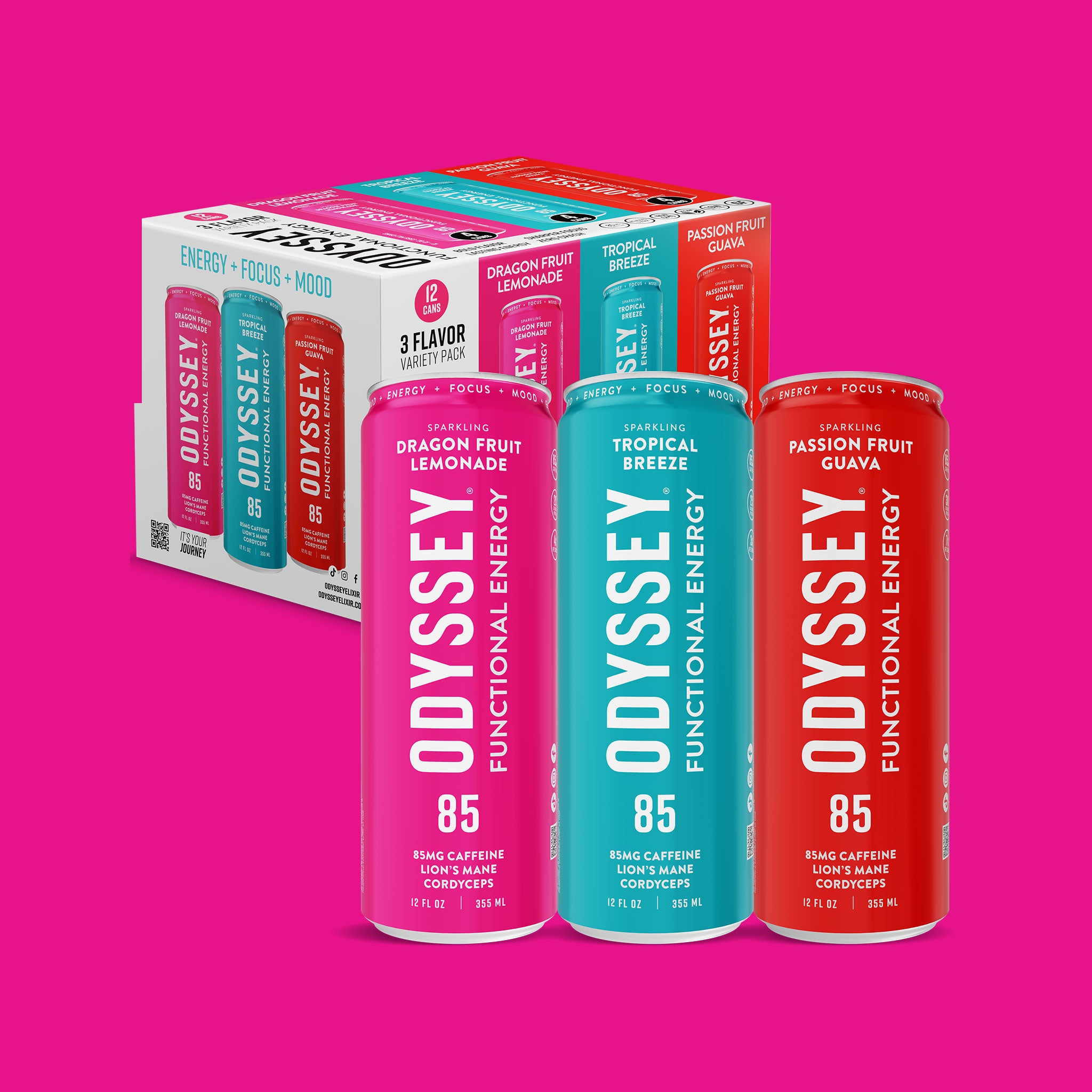 3 Flavor Variety Pack 85mg Caffeine Sparkling Energy Drink 12 Pack ...